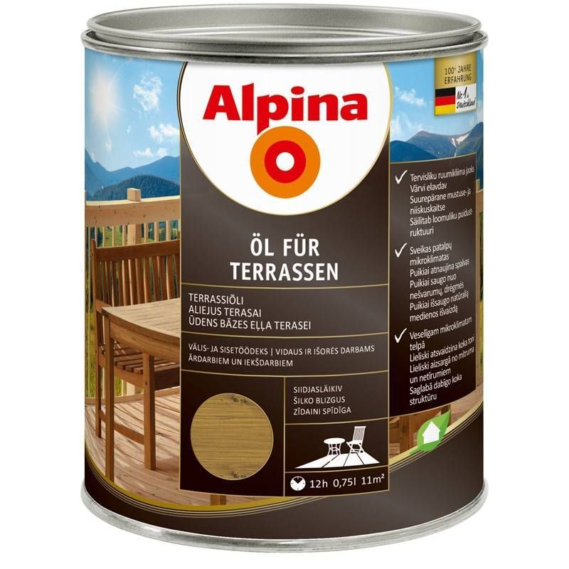 TERRASSIÕLI ALPINA ÖL FÜR TERRASSEN 0,75L KESKMINE PRUUN - Bauhof