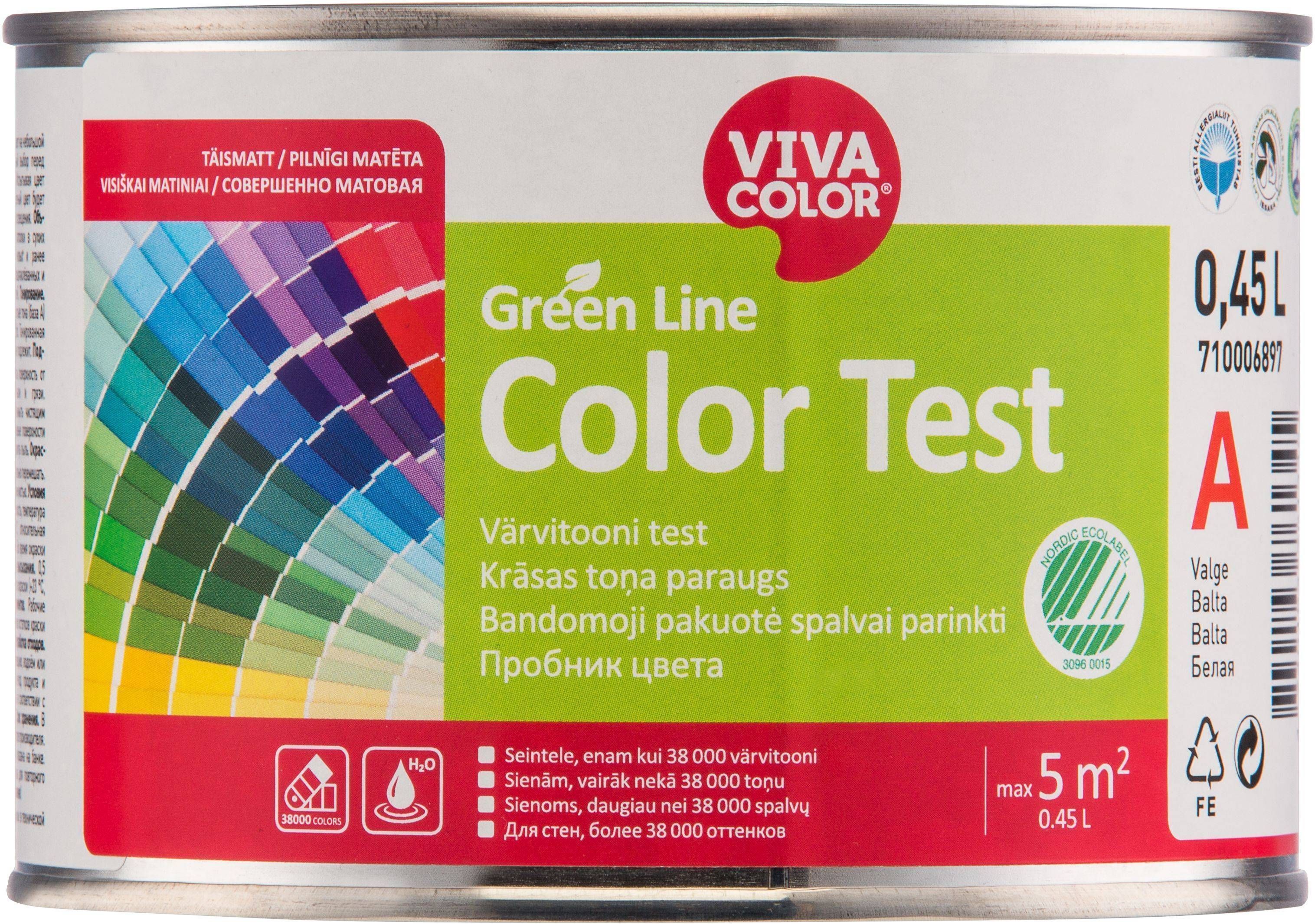 TESTVÄRV VIVACOLOR GREEN LINE COLOR TEST 0,45L VALGE TÄISMATT - Bauhof
